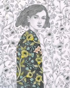 Watercolor Portraits Merge Enigmatic Subjects into Patterned Backgrounds