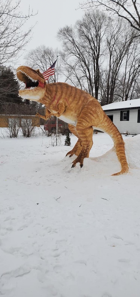 12-Foot-Tall Snow Sculpture Looks Like a Real T-Rex