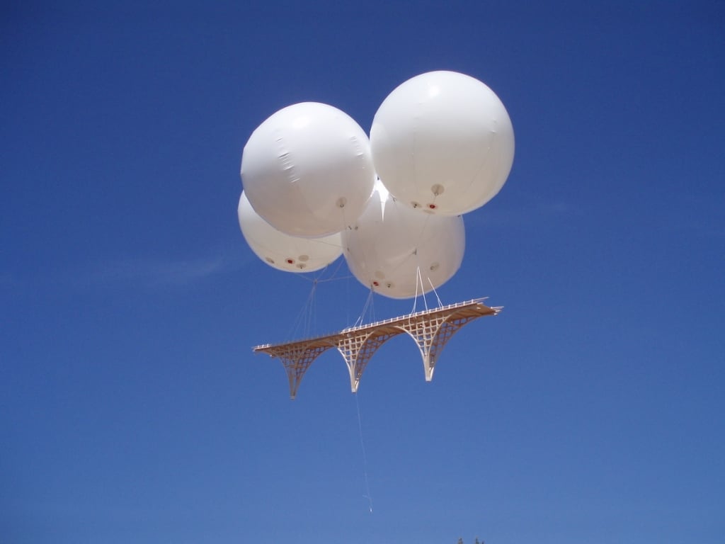 Ethereal Cardboard Bridges Held Up by Balloons