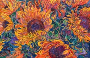 Vibrant Sunflowers Bloom on Colorful Open-Impressionist Paintings