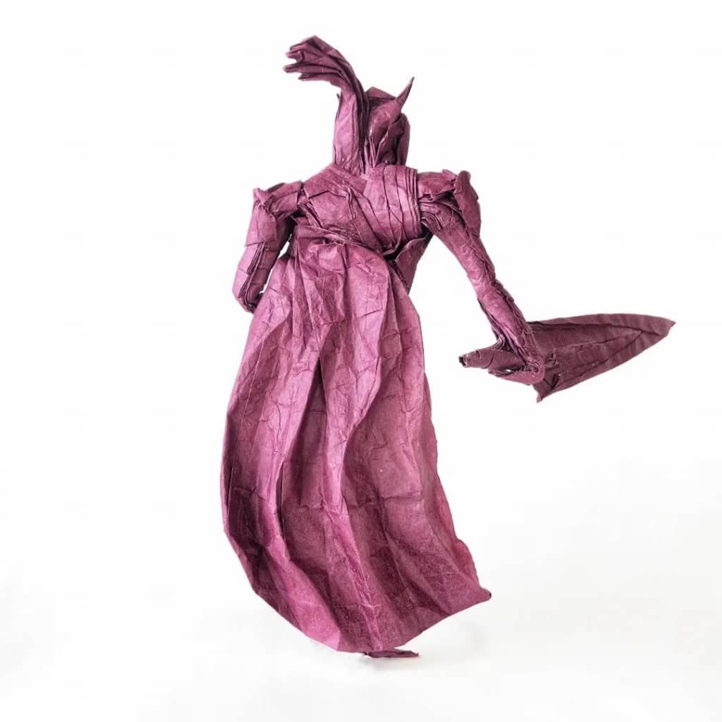 Origami Artist Folds a Stone Angel Figure Using a Single Sheet of Paper ...