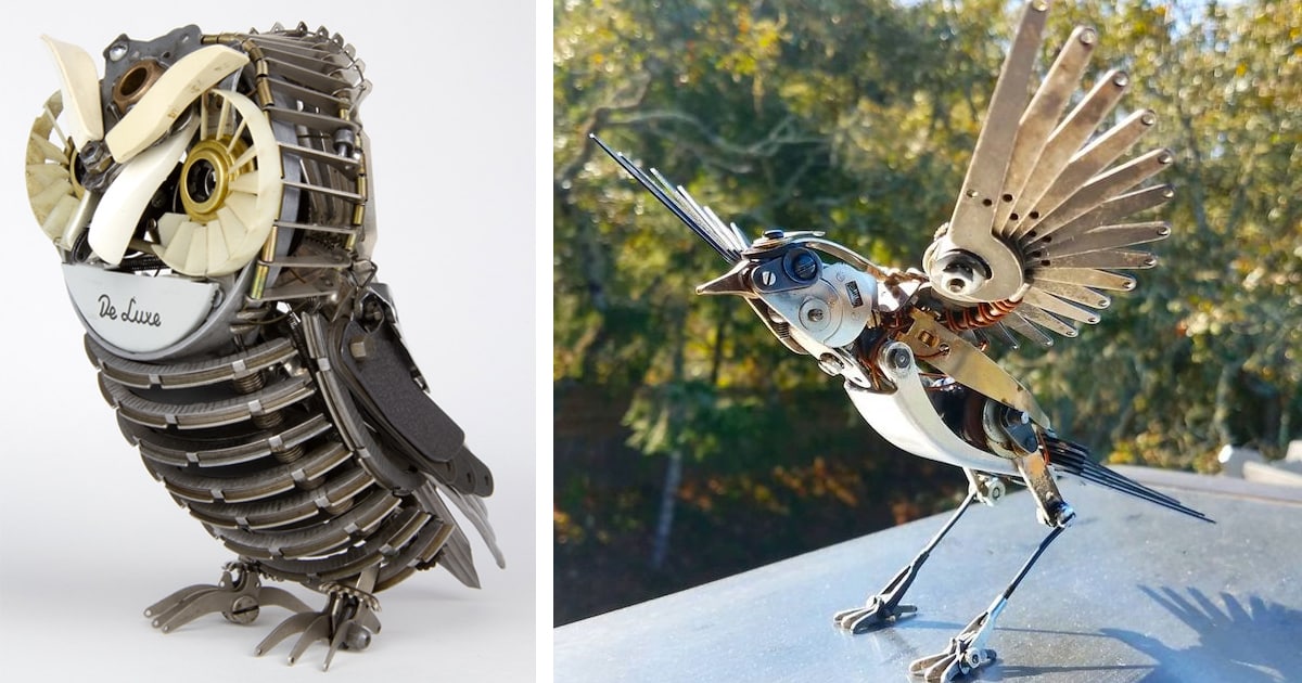 Artist Uses Vintage Typewriters to Create Moving Bird Sculptures
