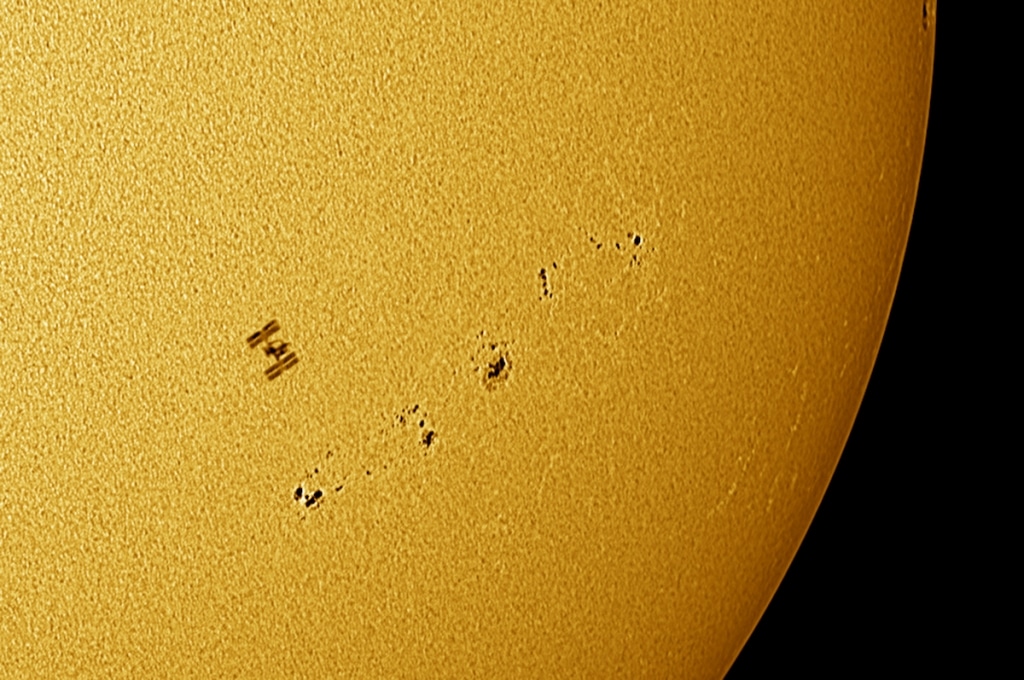 Astrophotographer Watches ISS Transit Sun from Backyard