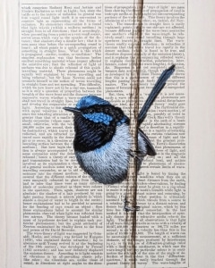 Artist Adds Exquisite Bird Paintings to Vintage Book Paper