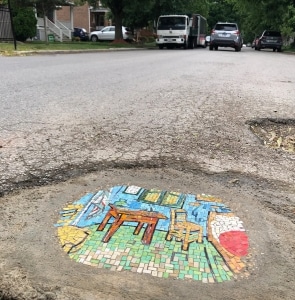 Artist Transforms Potholes Into Colorful Mosaic Art