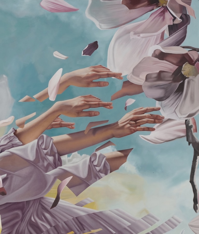 Photorealistic Mural Depicts a Woman Falling Through the Sky