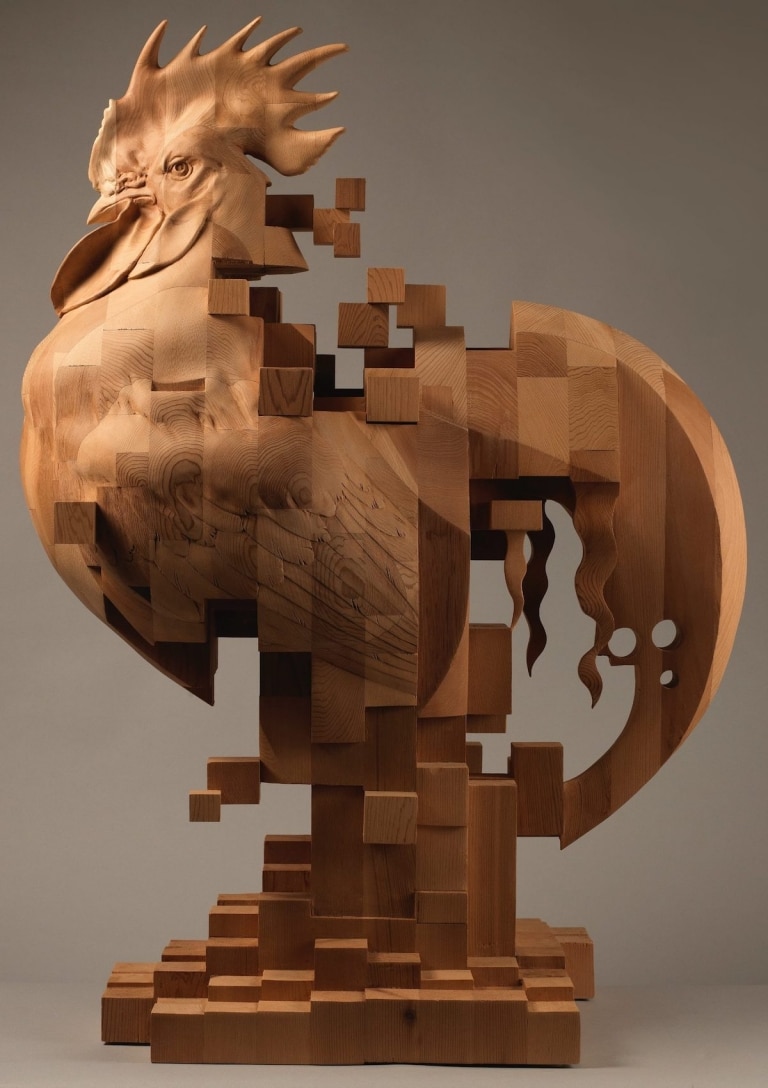 Wooden Sculptures of People and Animals Look Like Pixelated Glitches in ...