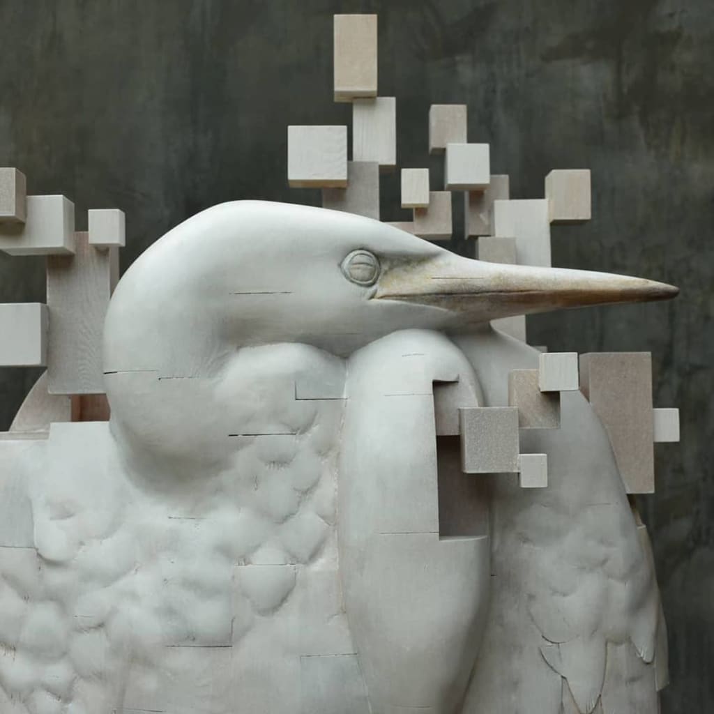 Wooden Sculptures of People and Animals Look Like Pixelated Glitches in ...