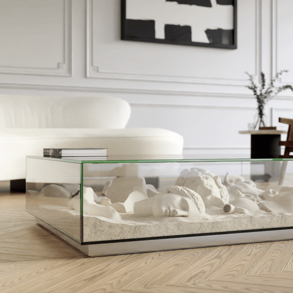 Glass Table Contains Classical Sculptures Inspired by the Past