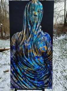 Painter Covers Figures With Marble-Colored Veils