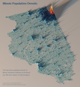 3D Population Density Maps Highlight the Stark Contrast in States