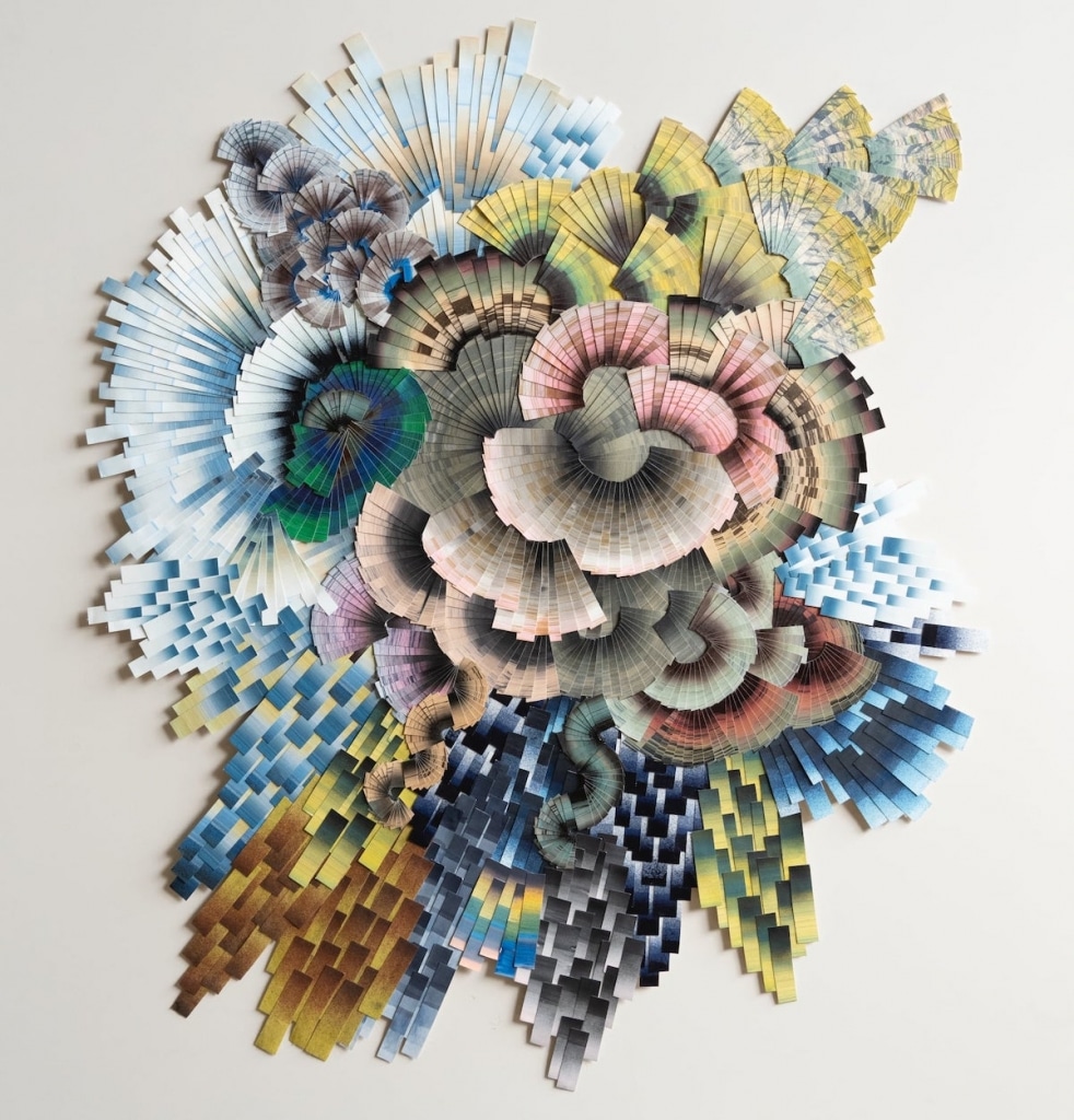 Strips of Paper Are Layered Together to Create Swirling Sculptures