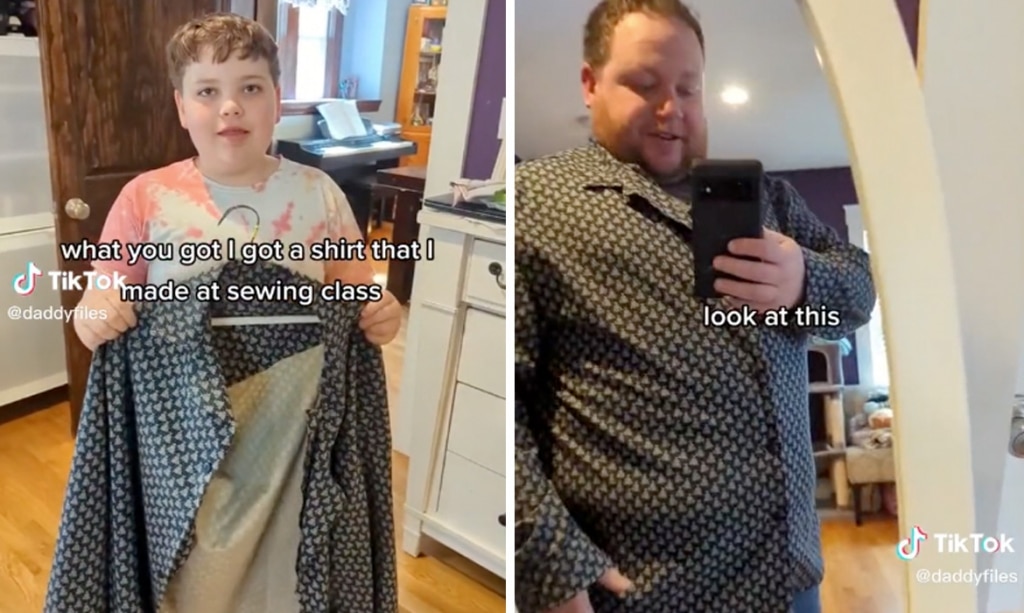 Sweet Father Son Moment of Kid Giving His Dad Shirt Hew Sewed