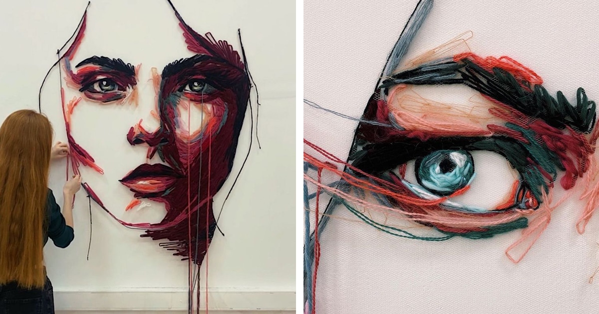 Artist Renders Large-Scale Portraits by Embroidering on Tulle