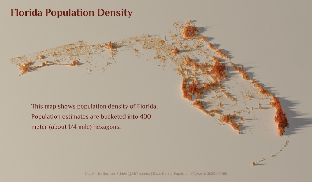3D Maps Visualize the Stark Population Density Differences in Cities in the U.S. | My Modern Met