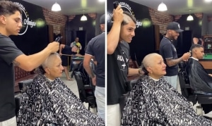 Barber Shaves His Head in Solidarity With Mother Fighting Cancer