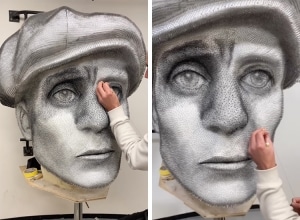Artist Creates Massive Portrait Using String Art and Modeling Wax