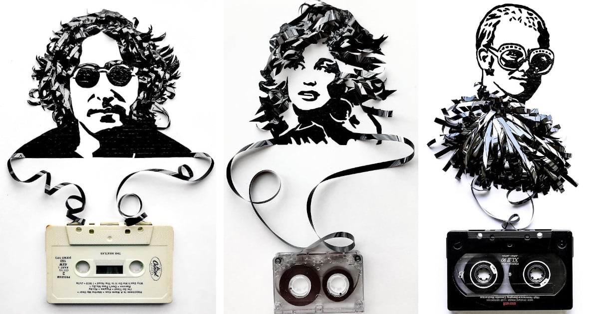 Artist Creates Portraits of Famous Musicians Out of Cassette Tapes