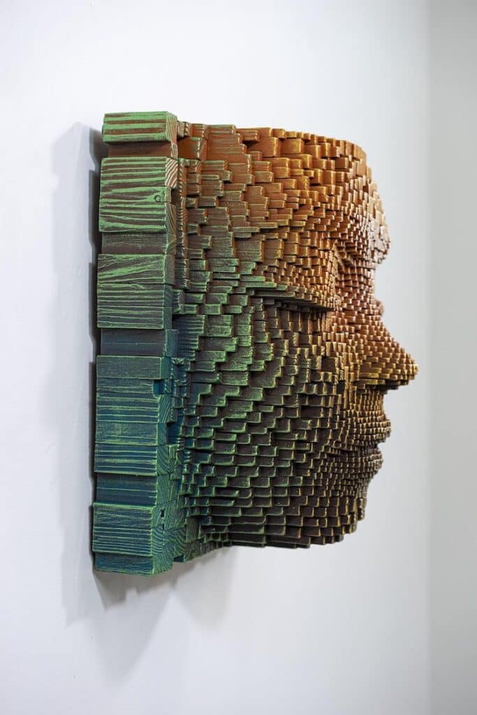 Colorful Wooden “Pixels” Converge To Create Enigmatic Face Masks | My ...