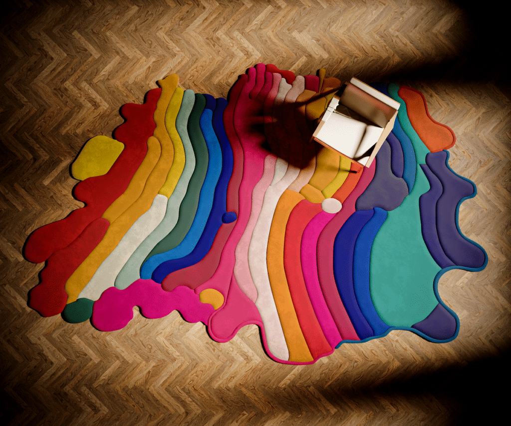 Swatches of Color are Woven Together to Create Rainbow Carpets