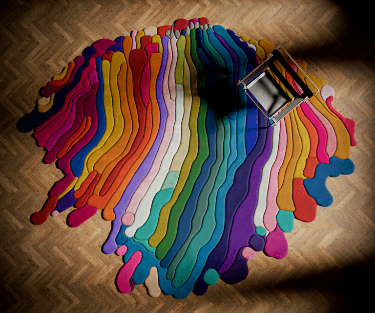 Swatches of Color are Woven Together to Create Rainbow Carpets