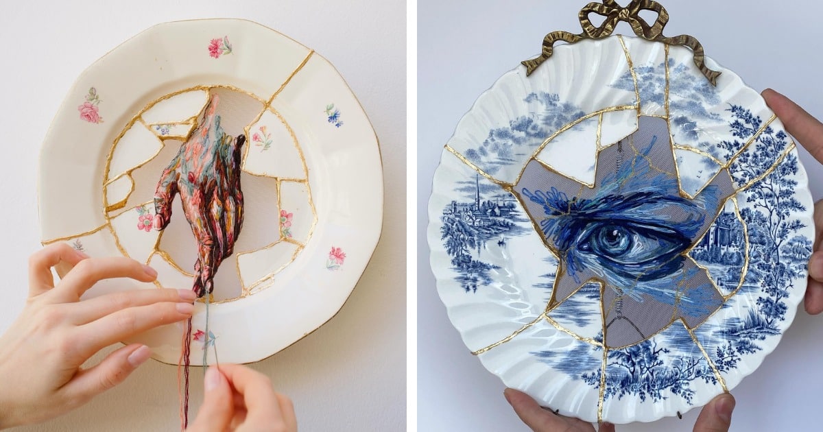 Embroidery and Kintsugi Merge in Beautiful Art Collaboration