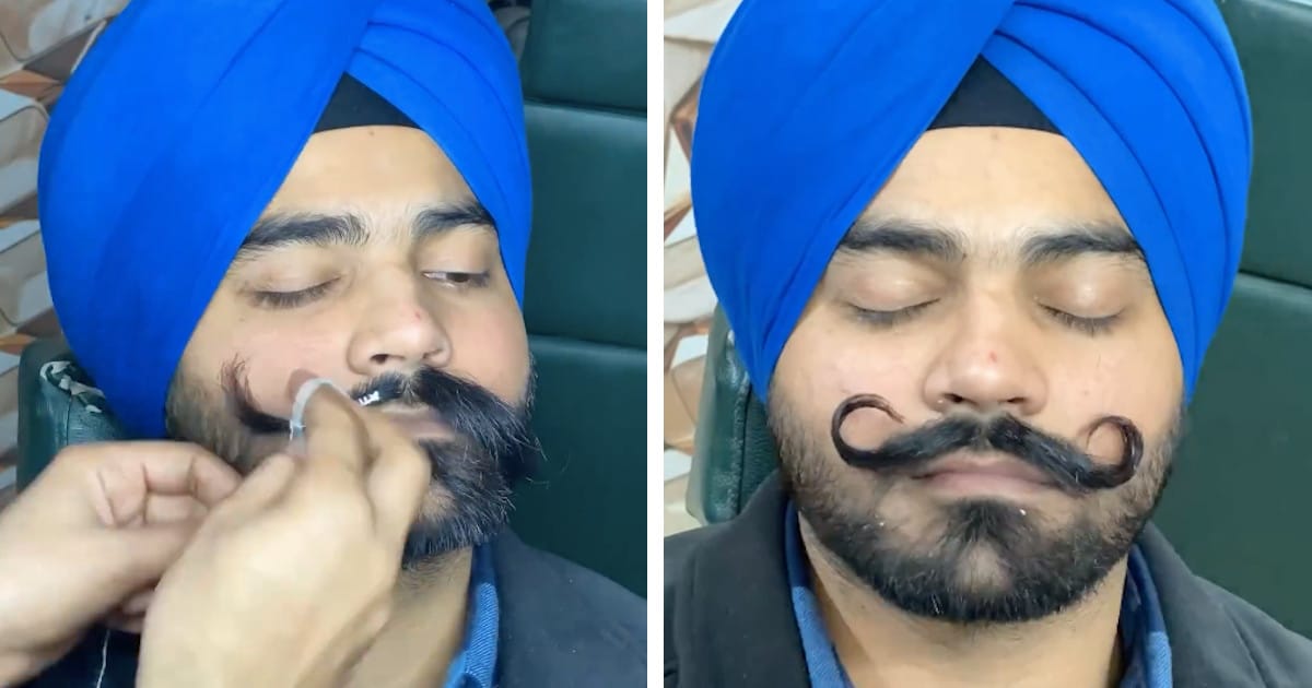Video Shows a Man Getting a Perm to Achieve a Curly Moustache