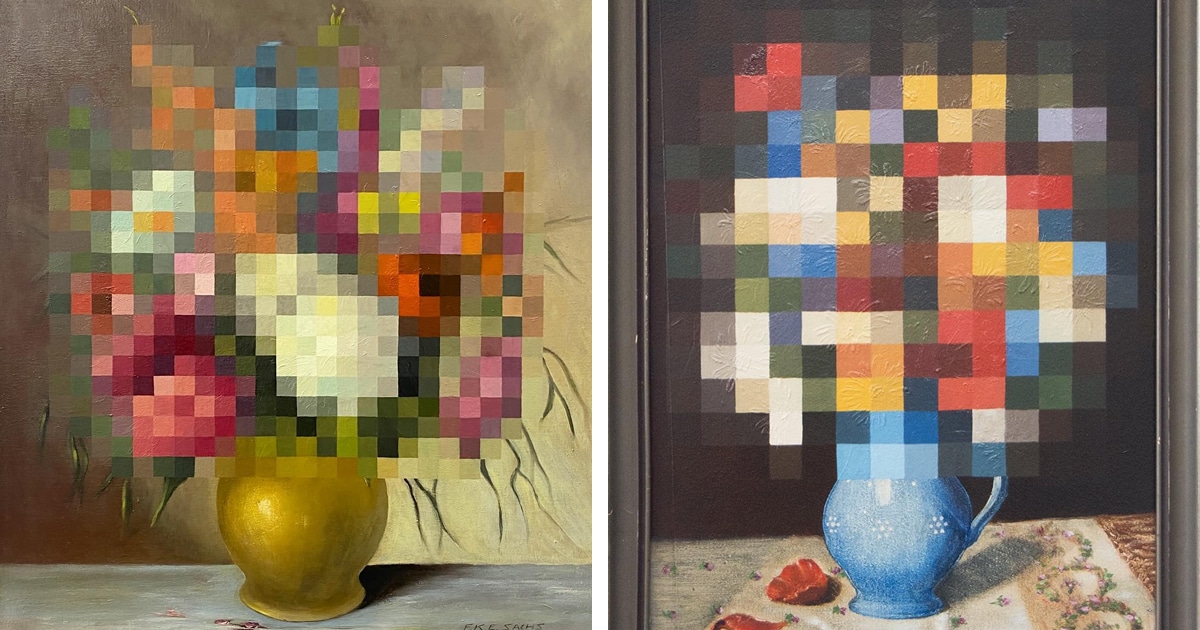 Artist Covers Vintage Oil Paintings With Pixels