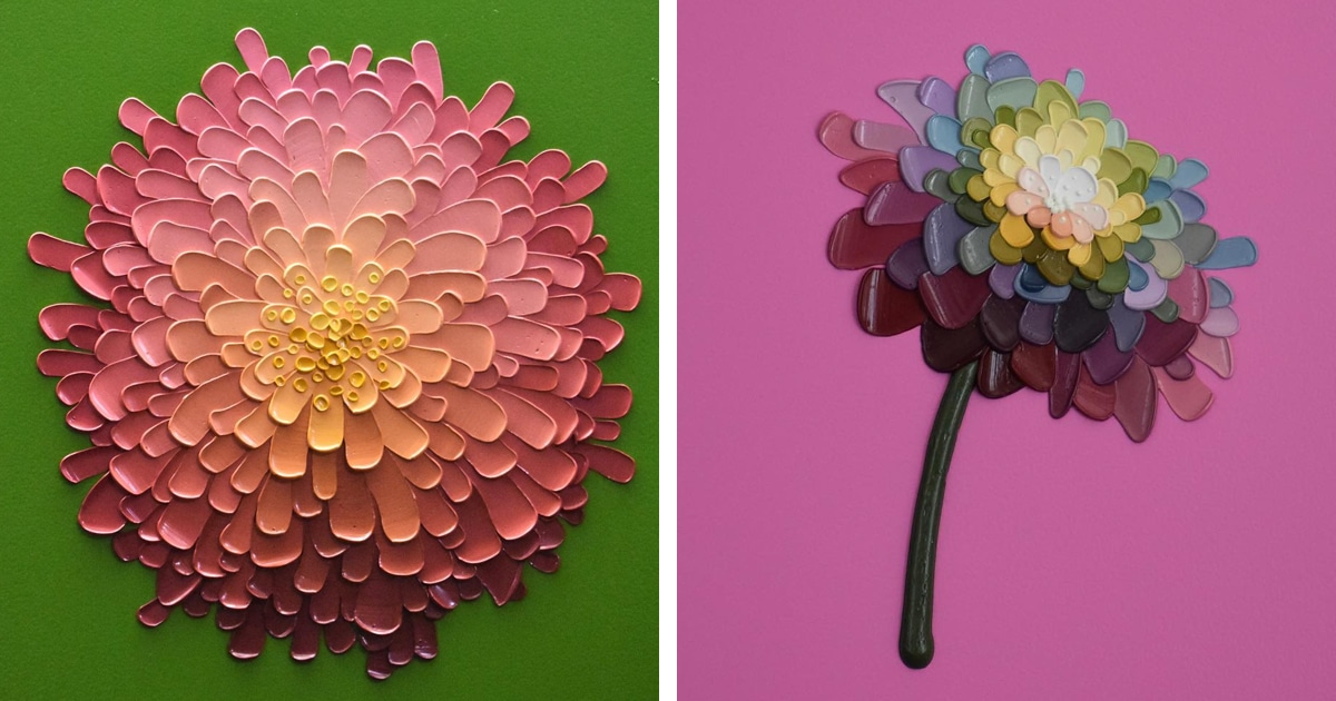 Artist Uses Palette Knife To Create Stunning 3D Flower Paintings