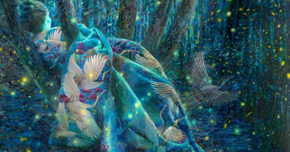 Iris Scott's Dreamy Finger Painting of a Woman in a Magical Forest