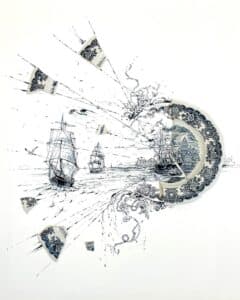 Artist Fixes Broken Plates With Spectacular Pen and Ink Drawings