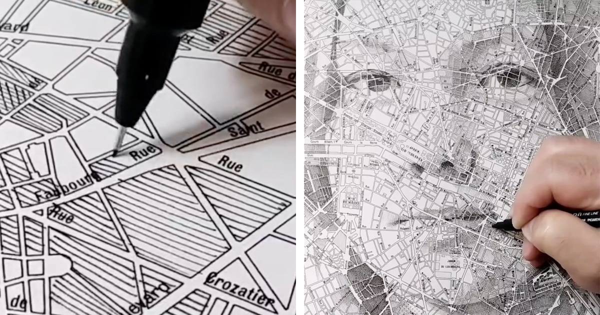 Artist Cross Hatches Beautiful Portraits Onto Maps
