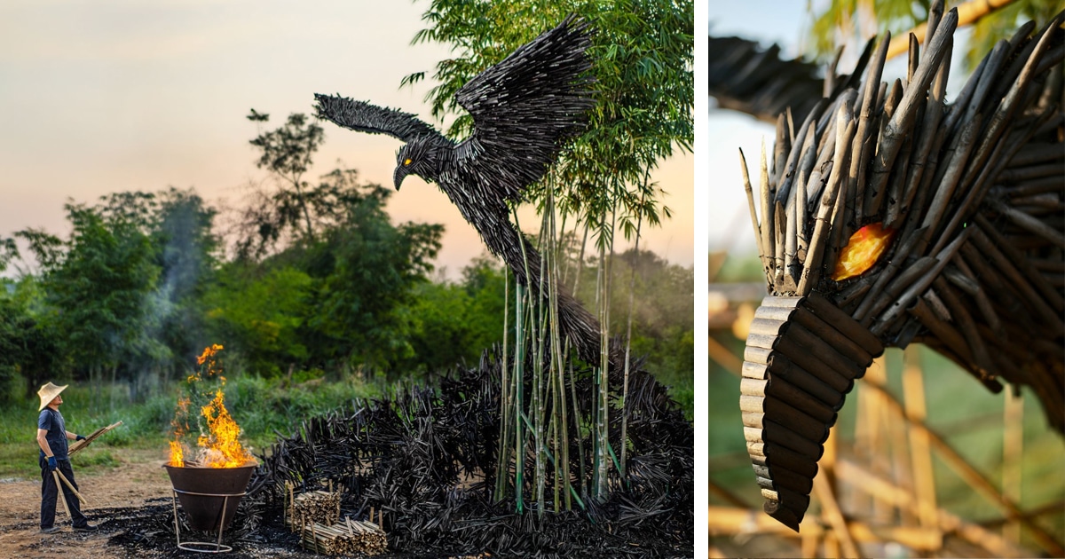 Impressive 20-Foot Phoenix in Thailand Made From Biochar