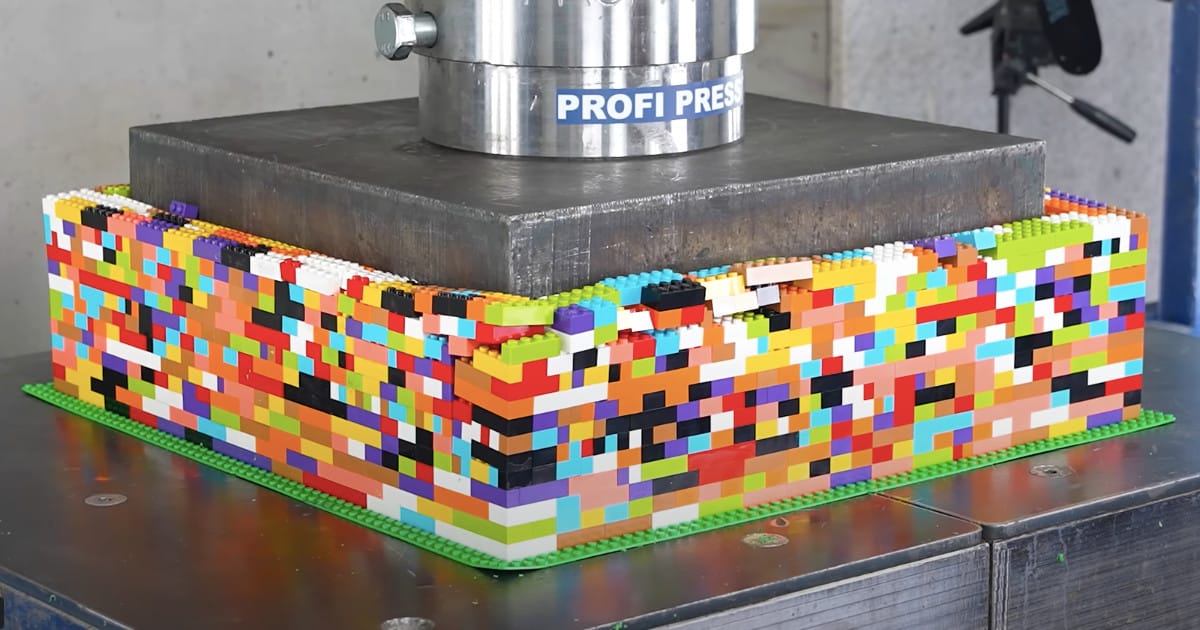 Watch 10,000 LEGO Bricks Go Against a Hydraulic Press
