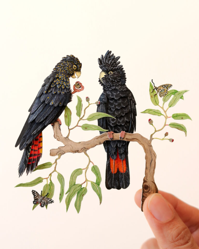 These Lifelike Paper Portraits Shine a Light on Endangered Parrots
