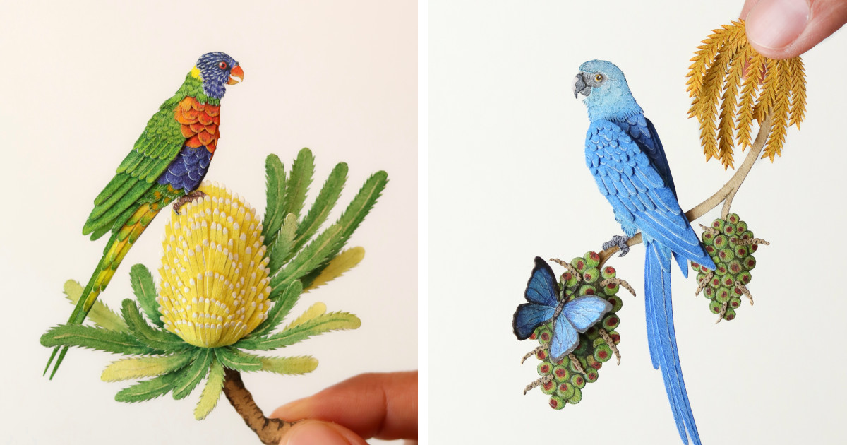 These Lifelike Paper Portraits Shine a Light on Endangered Parrots